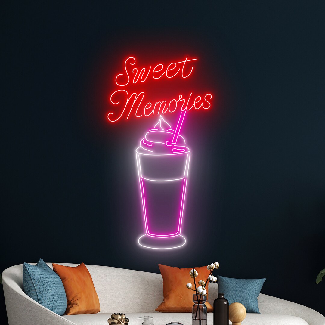 Sweet Memories Milkshake Neon Led Sign, Milkshake Neon Sign, Milkshakes ...