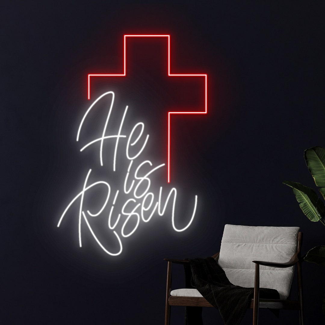 He is Risen Neon Sign, He is Risen Led Sign, Jesus Cross Neon Light ...