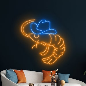 Cowboy Shrimp Neon Sign, Sea Animal Cowboy Led Sign, Shrimp Led Light ...