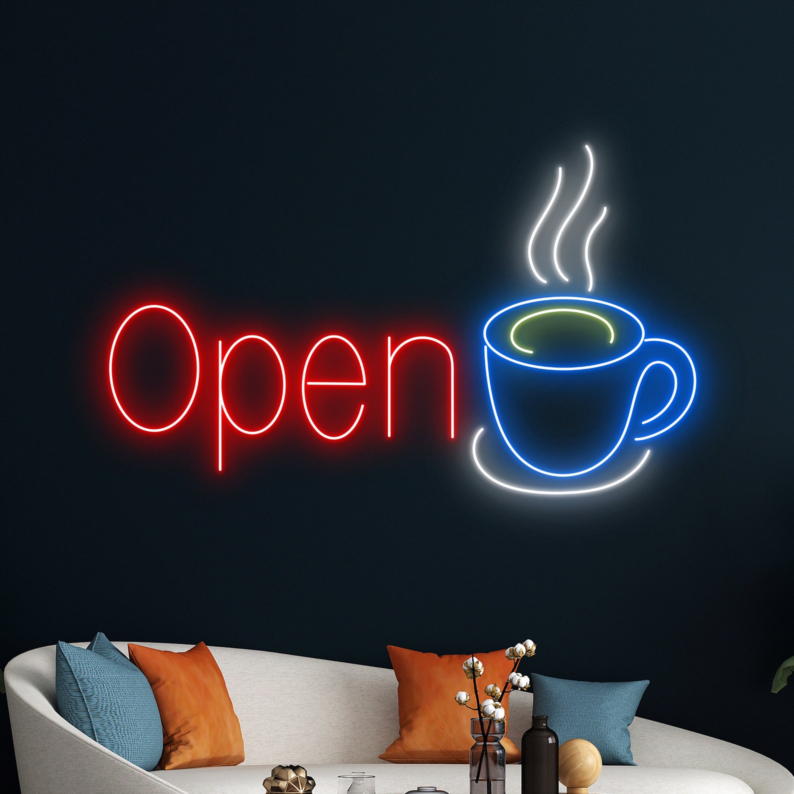 Open Coffee Neon Sign, Coffee Cup Neon Light, Cafe LED Light, Tea Cup ...