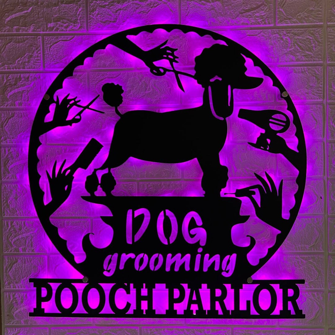 Custom Dog Grooming Metal Wall LED Light - Personalized Dog Name Sign ...