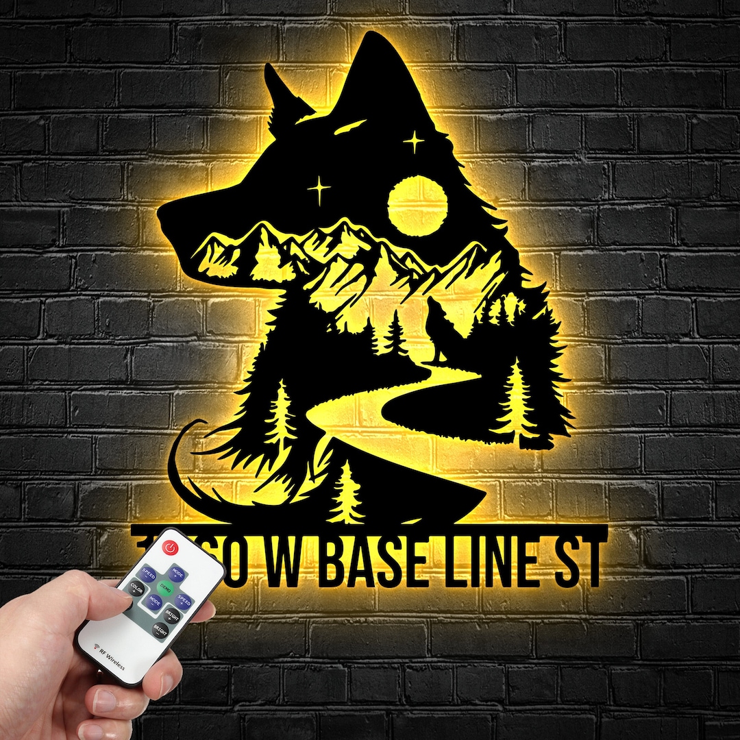 Personalized Wolf Home Number Metal Sign | Custom Wolf Address Metal ...