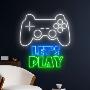 Let's Play Neon Sign, Game Controller Led Sign, Game Player Led Light ...