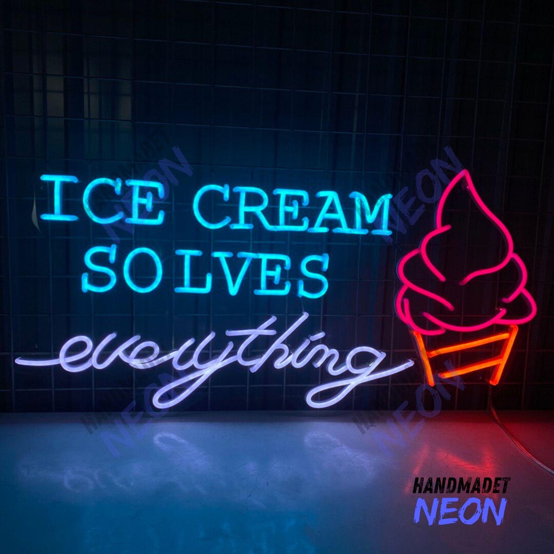 Ice Cream Solves Everything Neon Sign, Ice Cream Shop Neon Sign, Ice ...