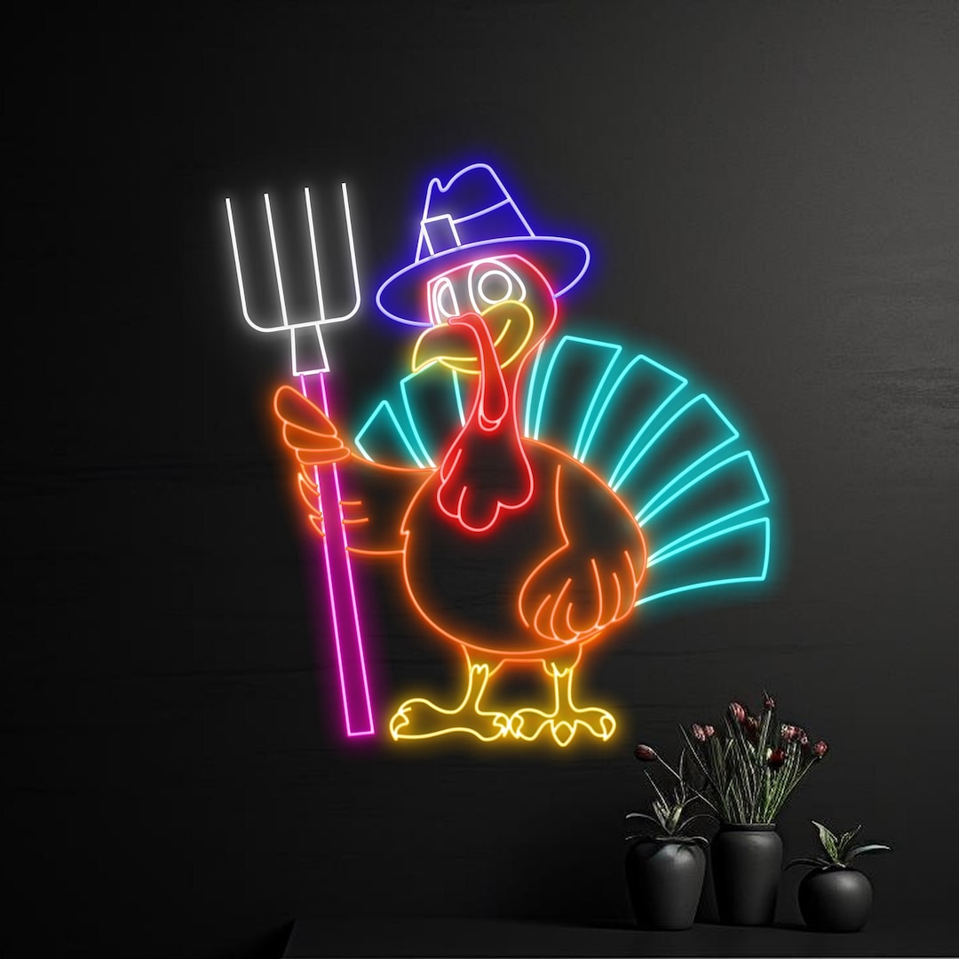 Turkey Fork Neon Sign, Thanksgiving Turkey LED Light, Fork Turkey Neon ...
