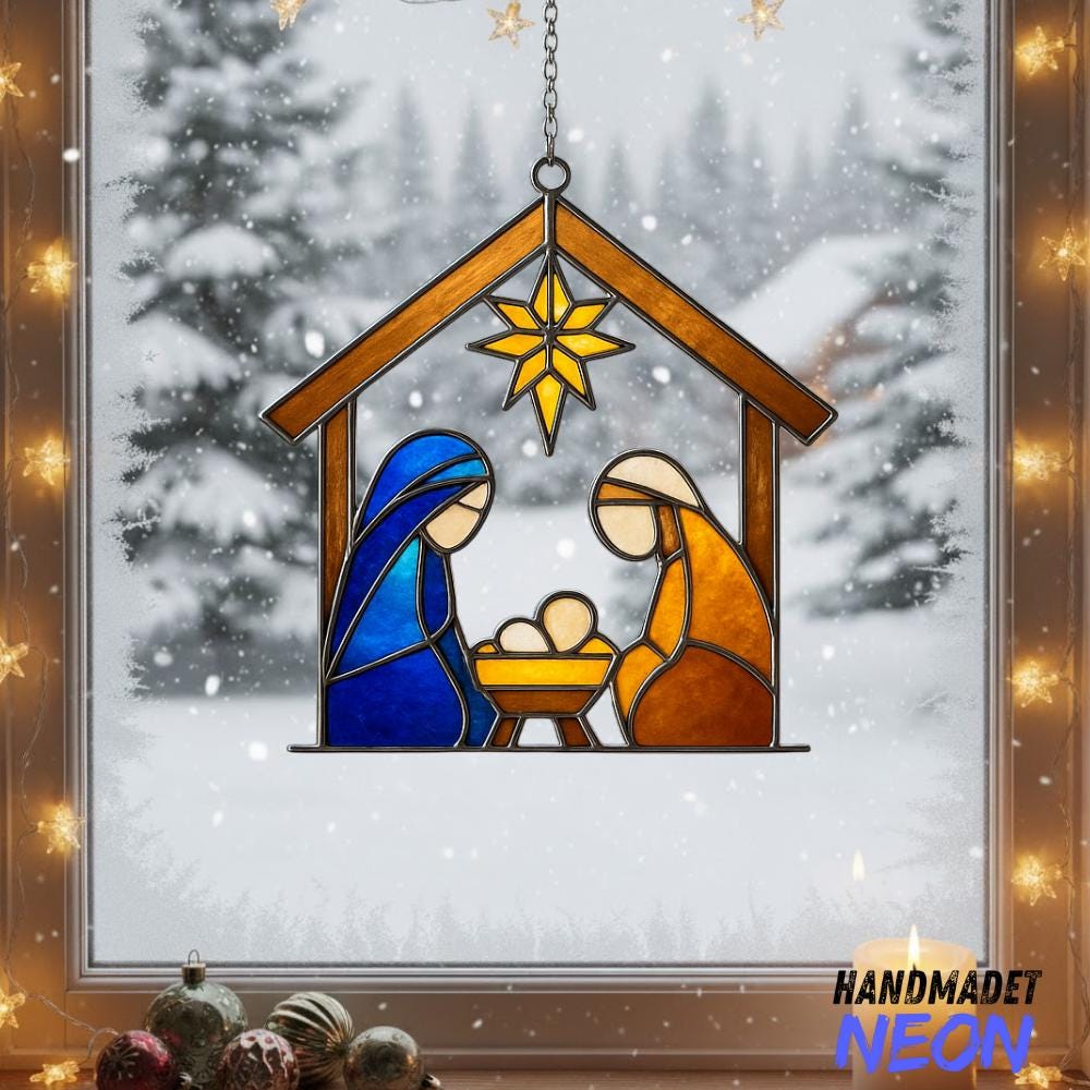 Nativity Scene Stained Glass Suncatcher, Christmas Nativity Decor ...