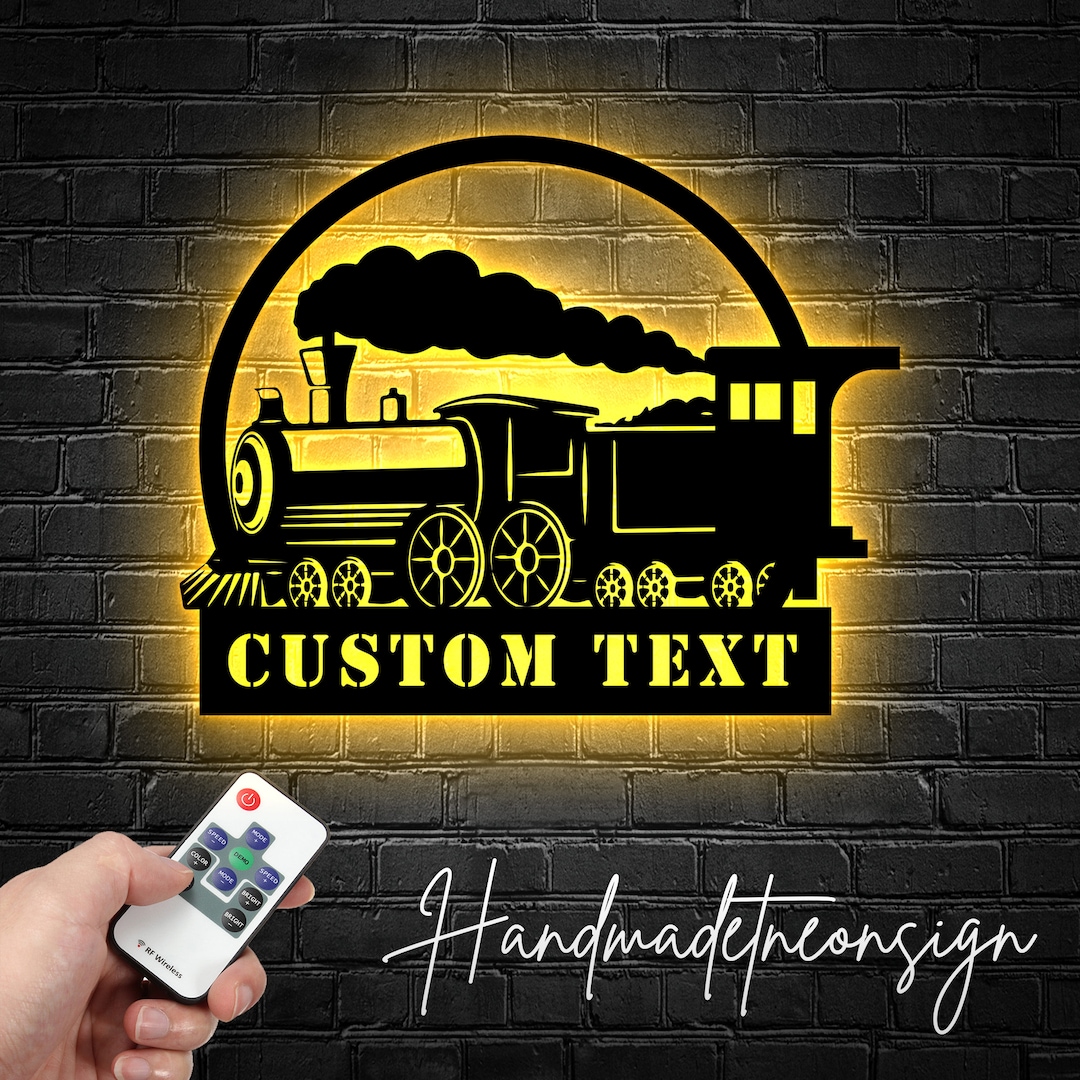 Custom Locomotive Train Metal Wall Art With LED Light - Personalized ...
