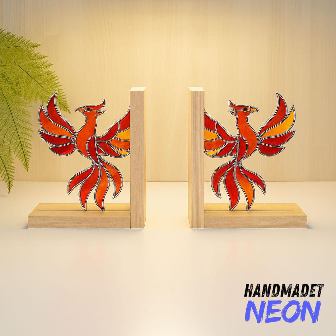 Phoenix Stained Glass Bookends, Handmade Phoenix Glass Book Holder ...