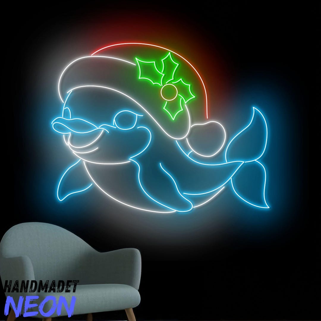 Dolphin Christmas Hat Neon Sign Christmas Dolphin Led Sign, Dolphin Led ...