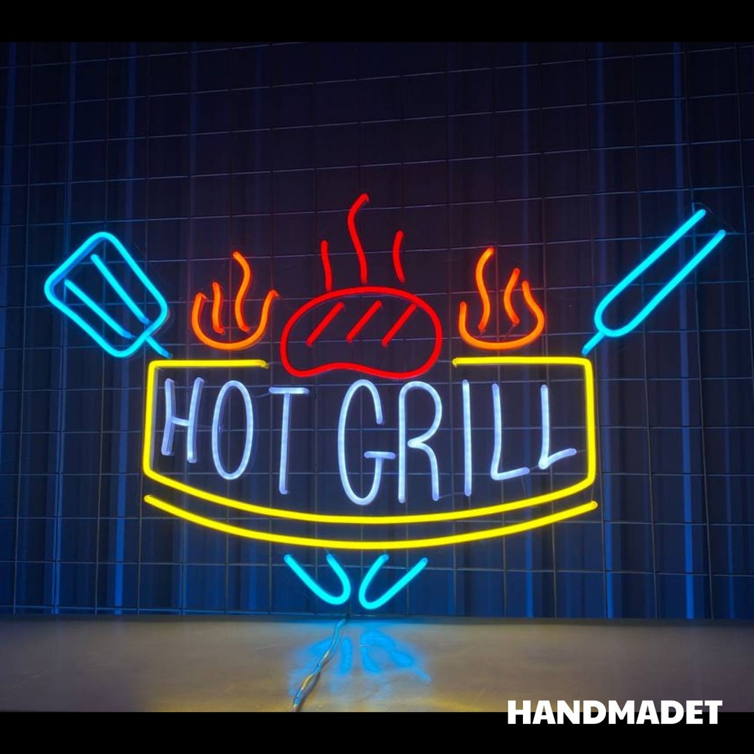 Hot Grill Neon Sign, BBQ Neon Light, Barbecue Led Light, Grill Led Sign ...