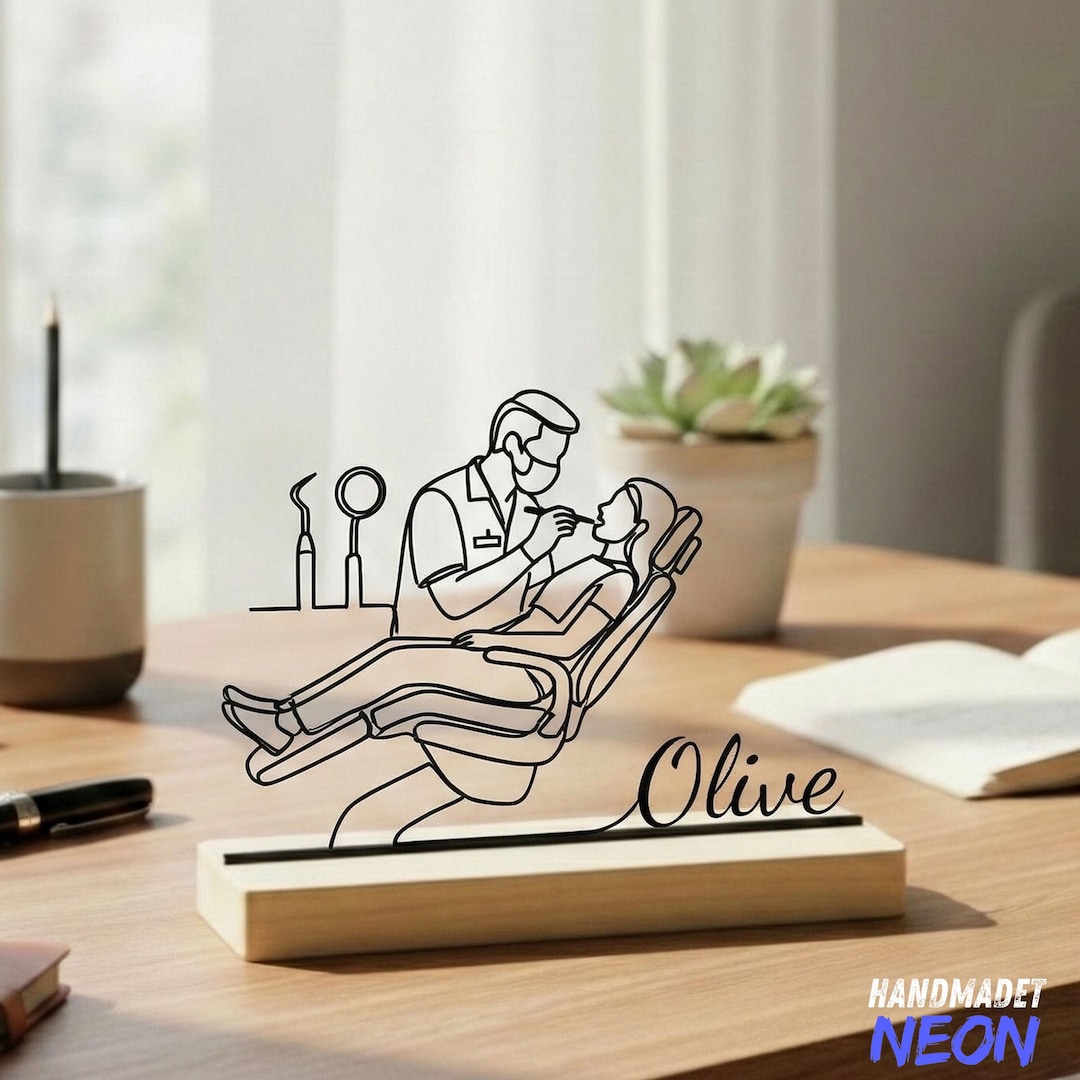 Custom Dentist Metal Table Decor With Wooden Base: Personalized Name ...