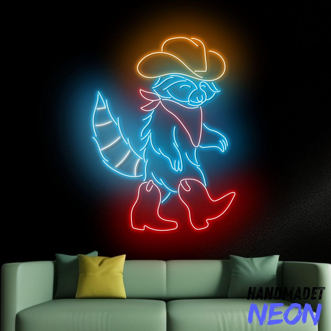 Cowboy Raccoon Neon Sign, Raccoon Led Sign, Cowboy Led Light, Western ...