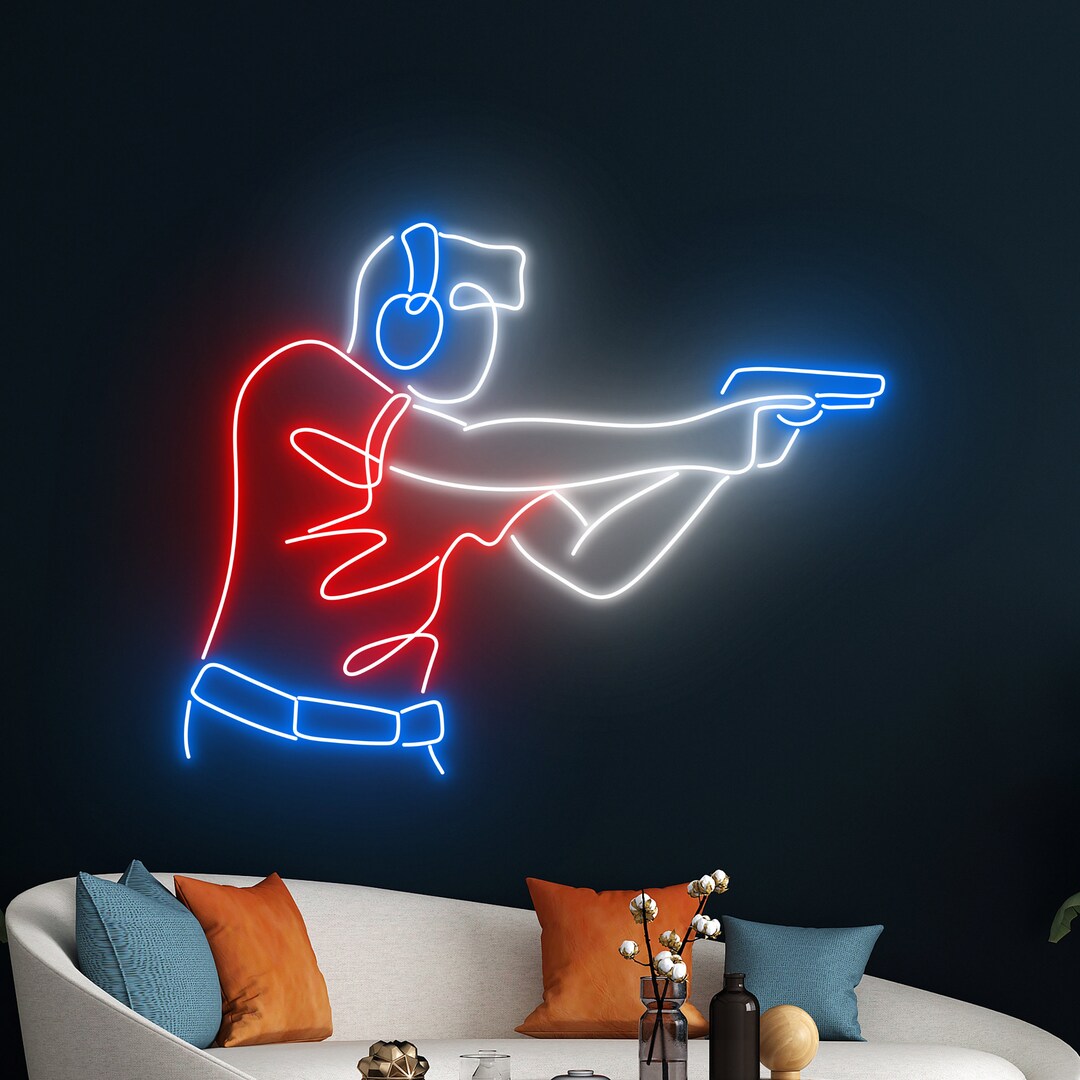 Man Shooting Led Sign, Shooter Neon Light, Gun Game Player Neon Sign ...