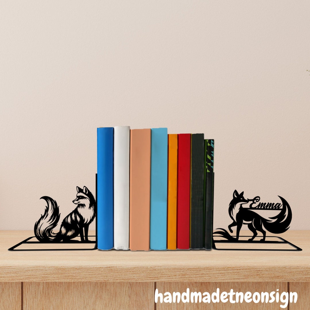 Custom Fox Metal Bookends Foxes Name Bookend, Fox Table Sign, Bookshelf Decor, Book Lover Gift ...