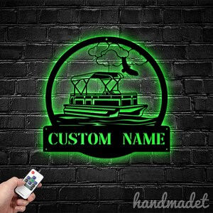 Personalized Pontoon Boat Metal Wall Sign, Ship Metal Wall Light, Marine Led Wall Sign, Captain ...