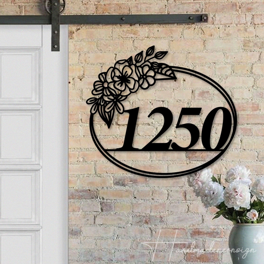 Personalized Flower House Number, Floral Home Number Metal Wall Sign ...