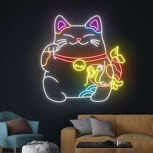 Lucky Cat Fish Neon Sign, Fortune Cat Fish Led Light, Japanese Cat Fish ...