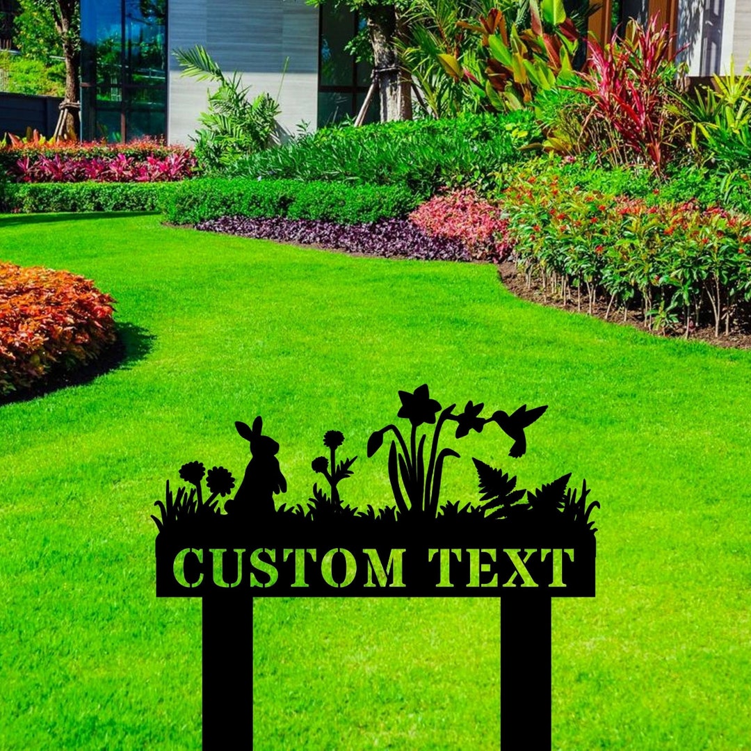 Custom Outdoor Rabbit Hummingbird Metal Sign With Stakes - Personalized ...
