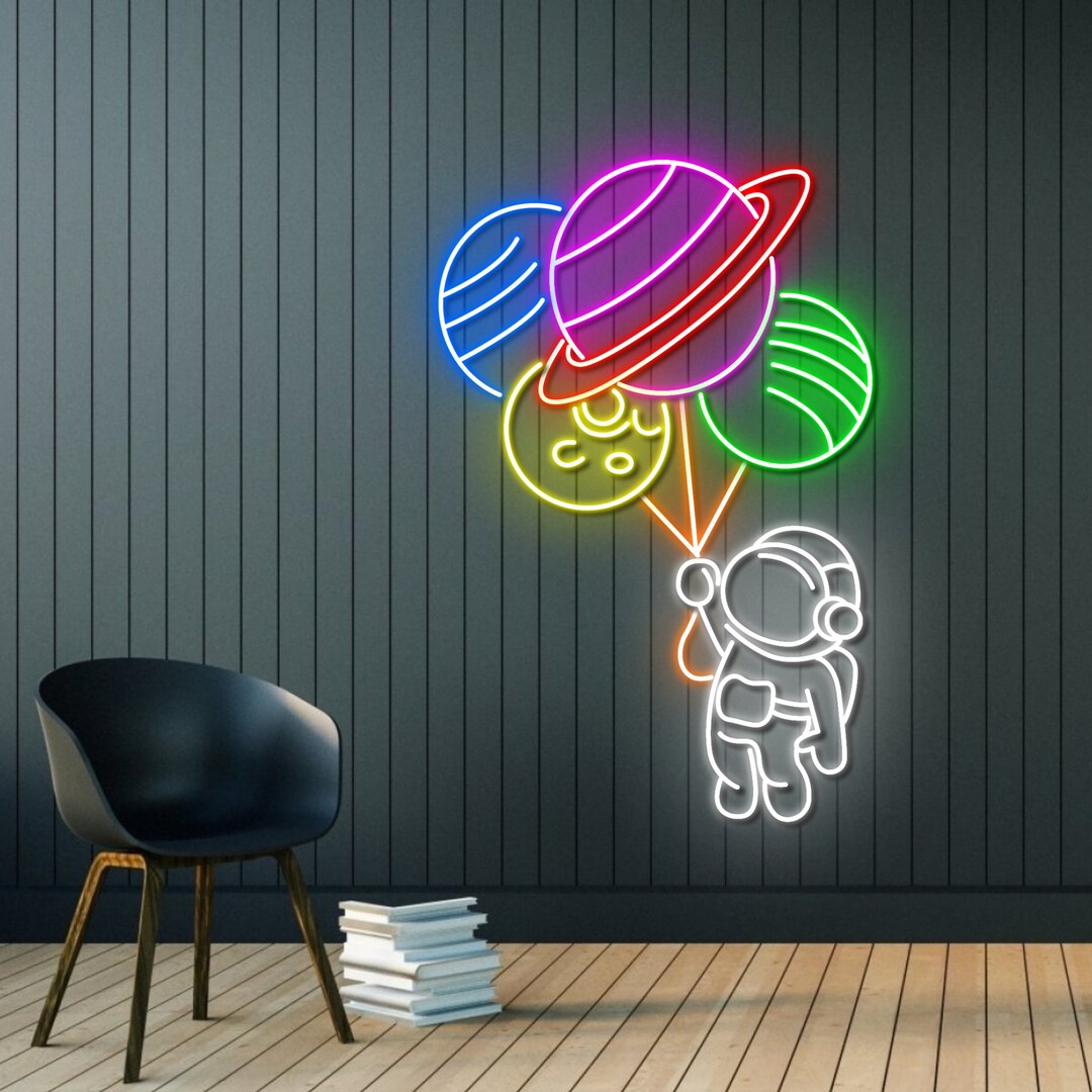 Balloon Astronaut Neon Sign, Astronaut Led Sign, Spaceman Sign, Custom ...