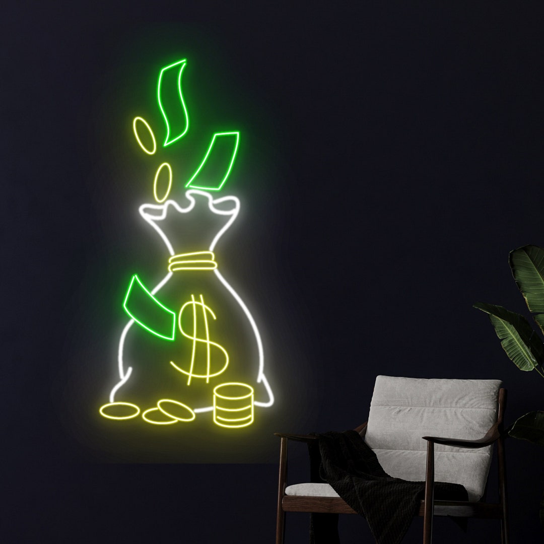 Money Bag Led Sign, Dollar Bag Neon Sign, Money Neon Light, Dollars Led ...