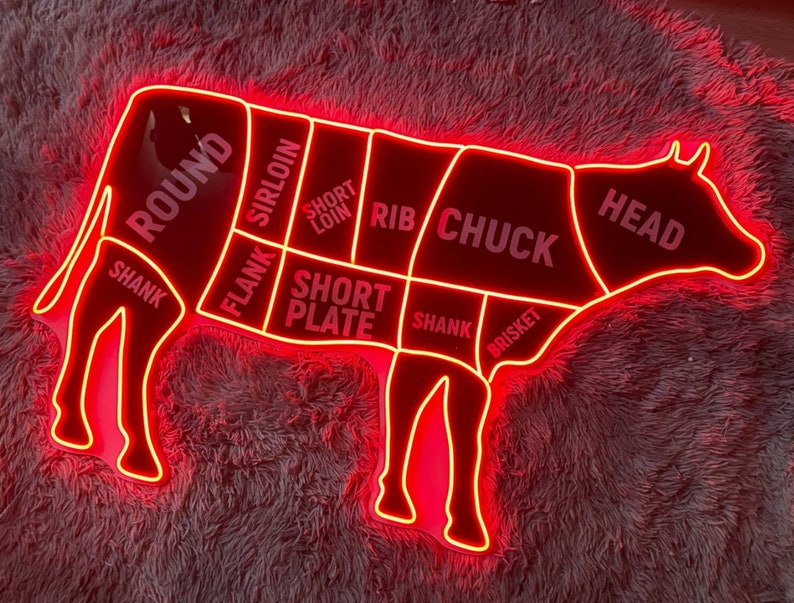 Cow Neon Sign Butcher Shop Led Sign Wall Decor Cow Led - Etsy