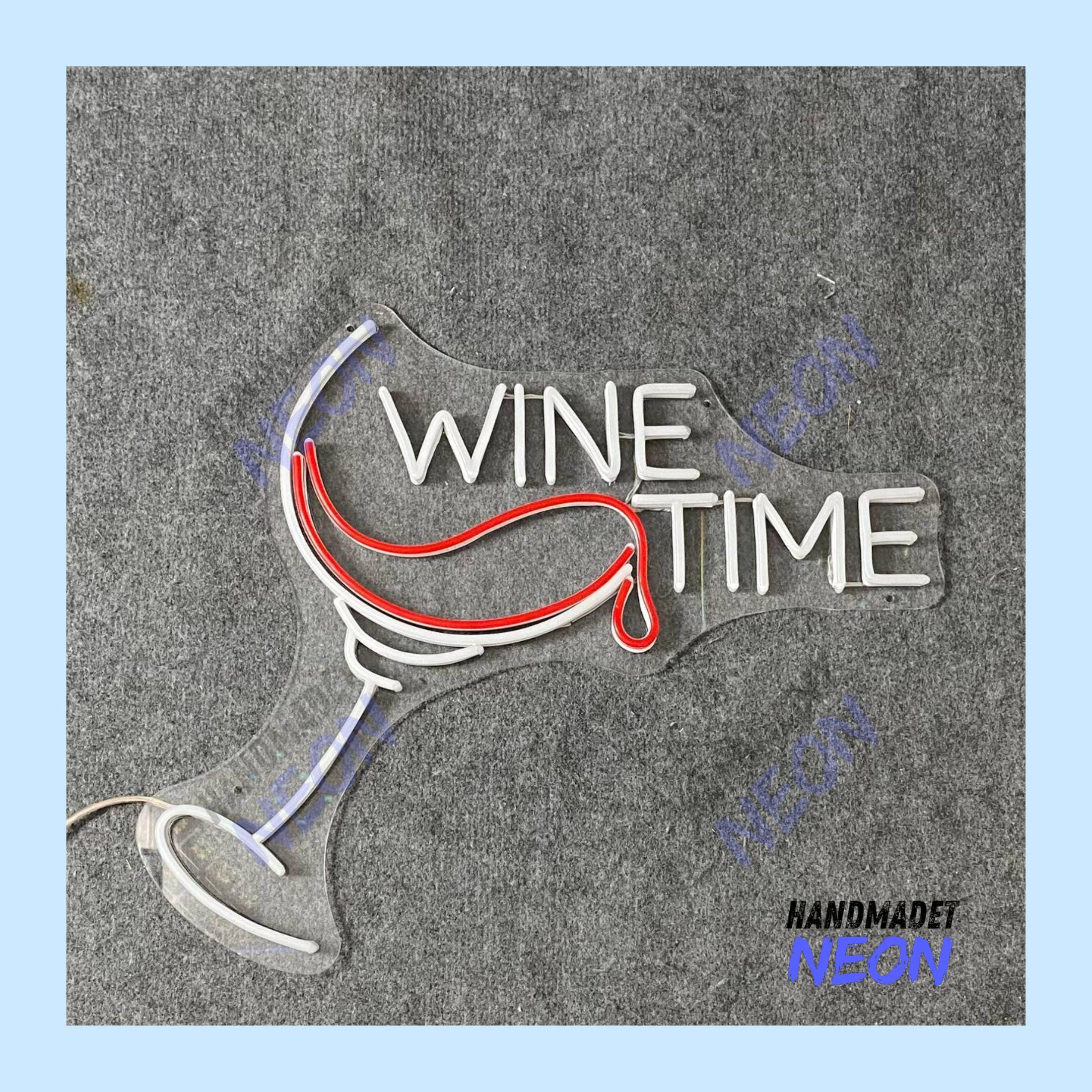 Wine Time Neon Sign, Wine Glass Led Sign, Wine Glass Quote Neon Light ...
