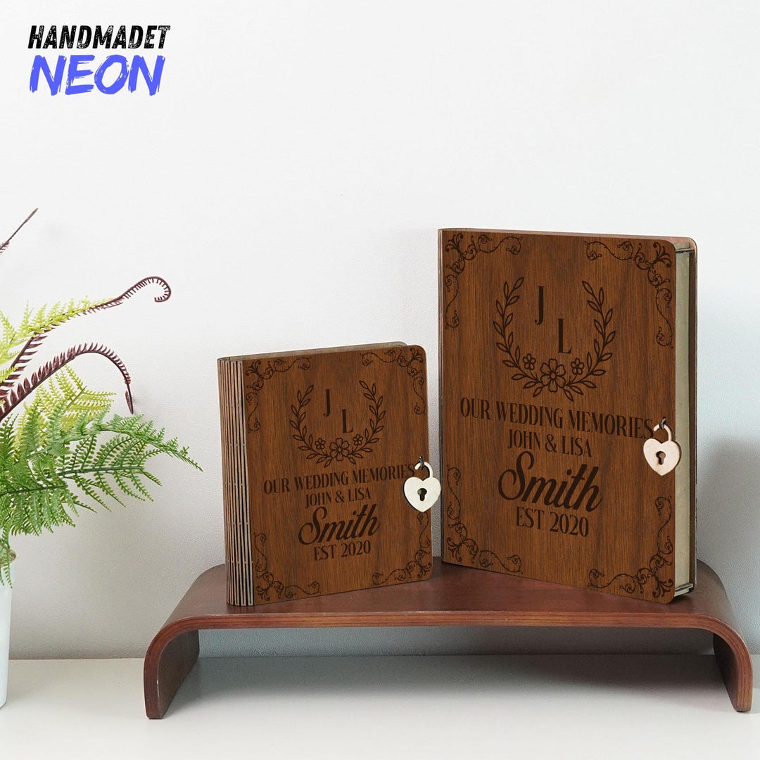 Personalized Wooden Wedding Memory Book, Custom Engraved Memory Box ...