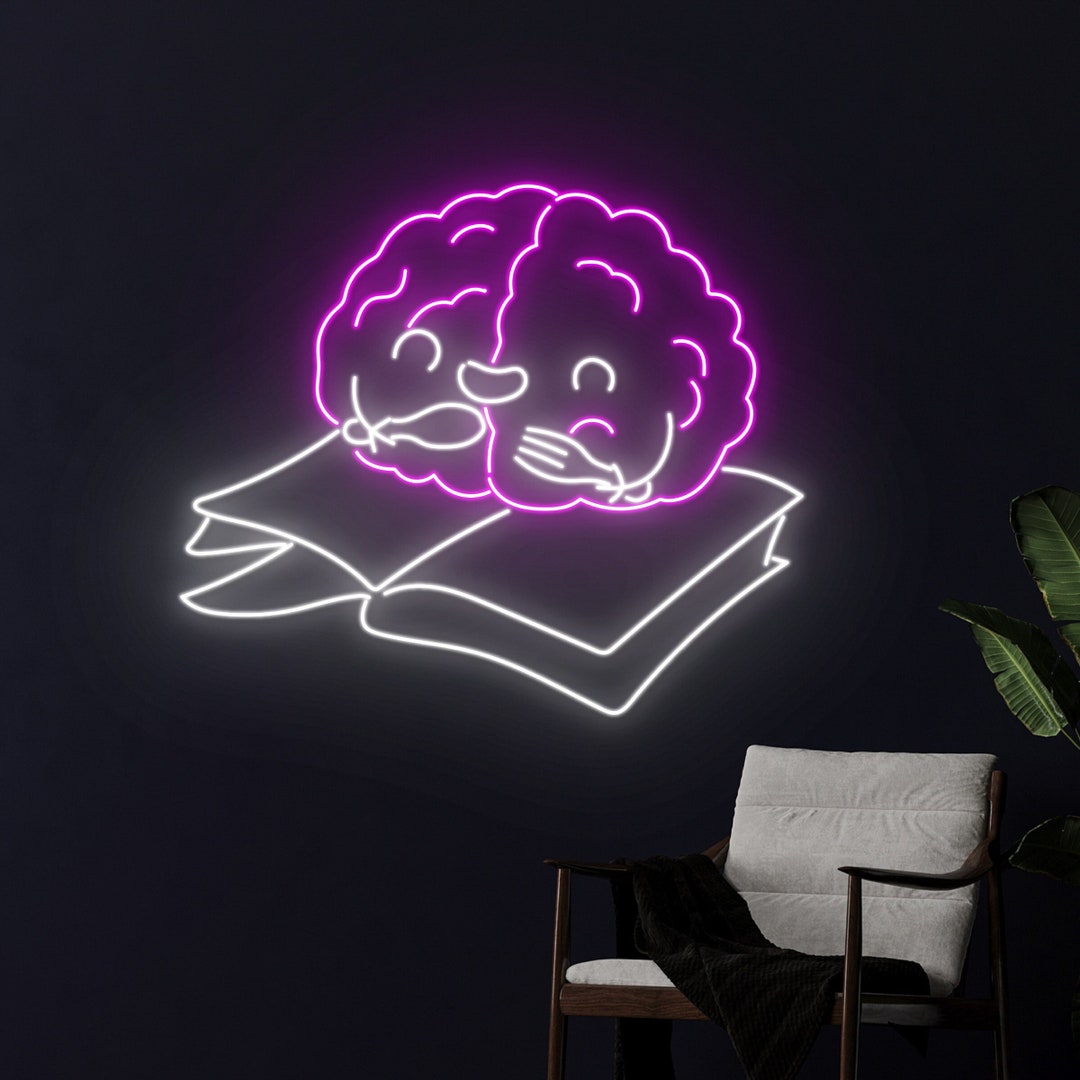 Brain Book Neon Sign, Book Human Brain LED Light, Brain Neon Light ...
