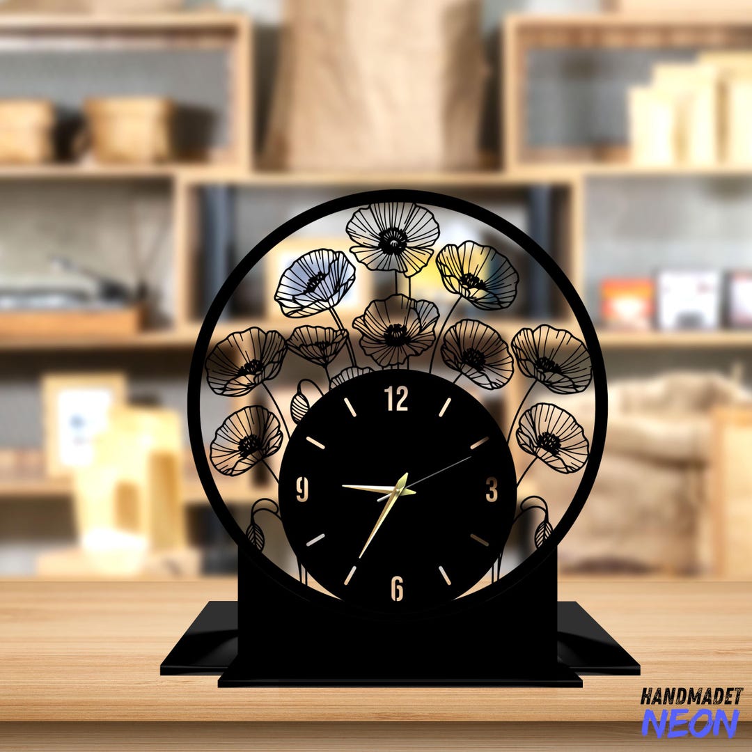 Custom Poppy Flower Tabletop Metal Clock, Poppy Florist Desktop Clock ...