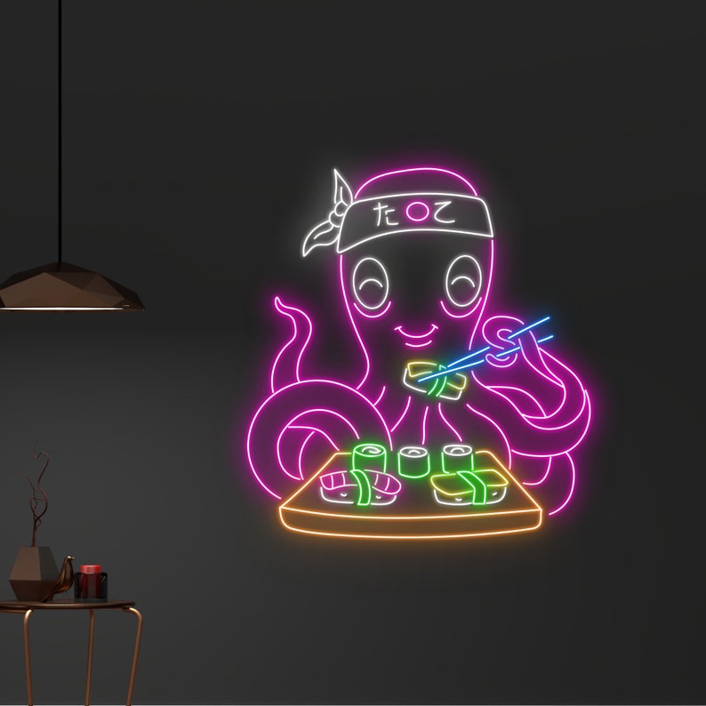 Custom Octopus Eats Sushi Neon Sign, Octopus Eating Sushi Led Sign ...