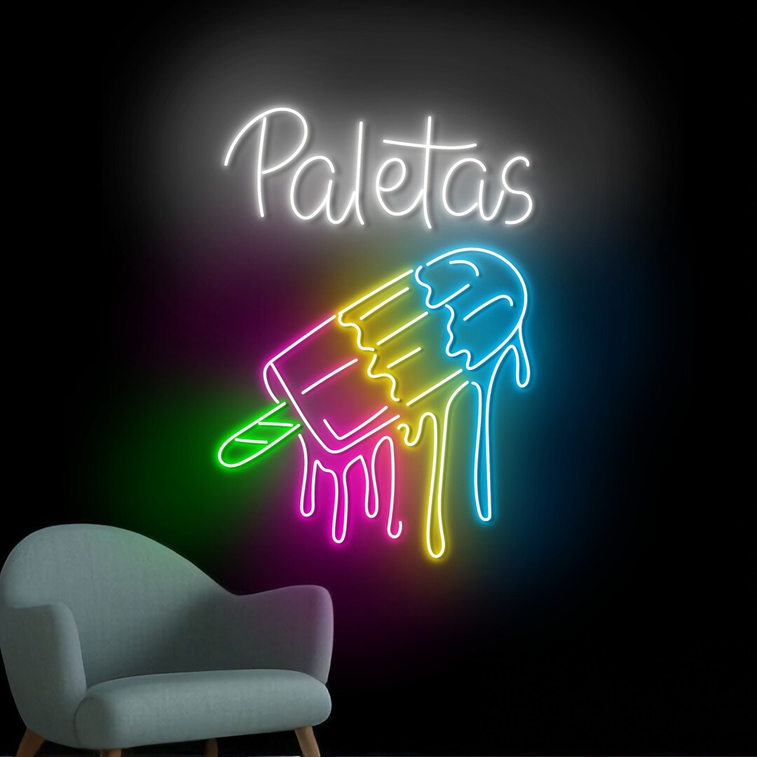 Paletas Neon Wall Sign, Ice Cream Fruit Led Wall Sign, Ice Cream Stick ...