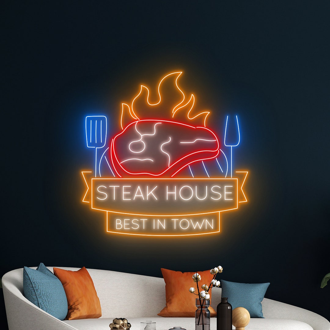 Steak House Best in Town Neon Light, BBQ Neon Sign, Barbecue Steak Led ...