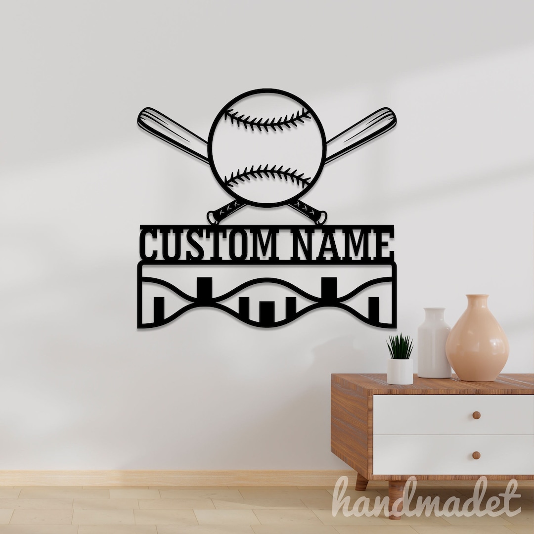 Custom Baseball Medal Hanger Metal Wall Art LED Light, Baseball Player ...