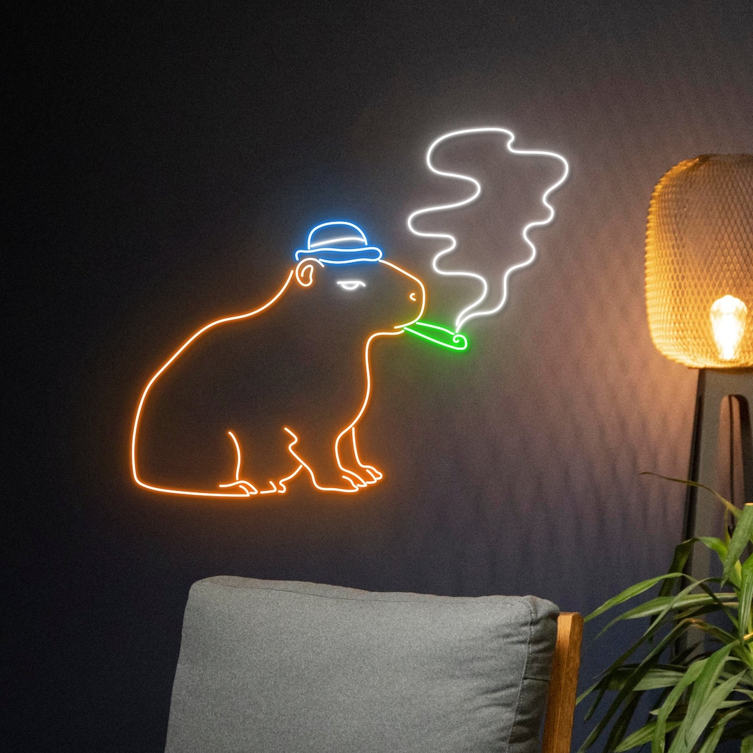 Capybara Smoking Neon Sign, Smoke Capybara Led Sign, Capybara Weed Led ...