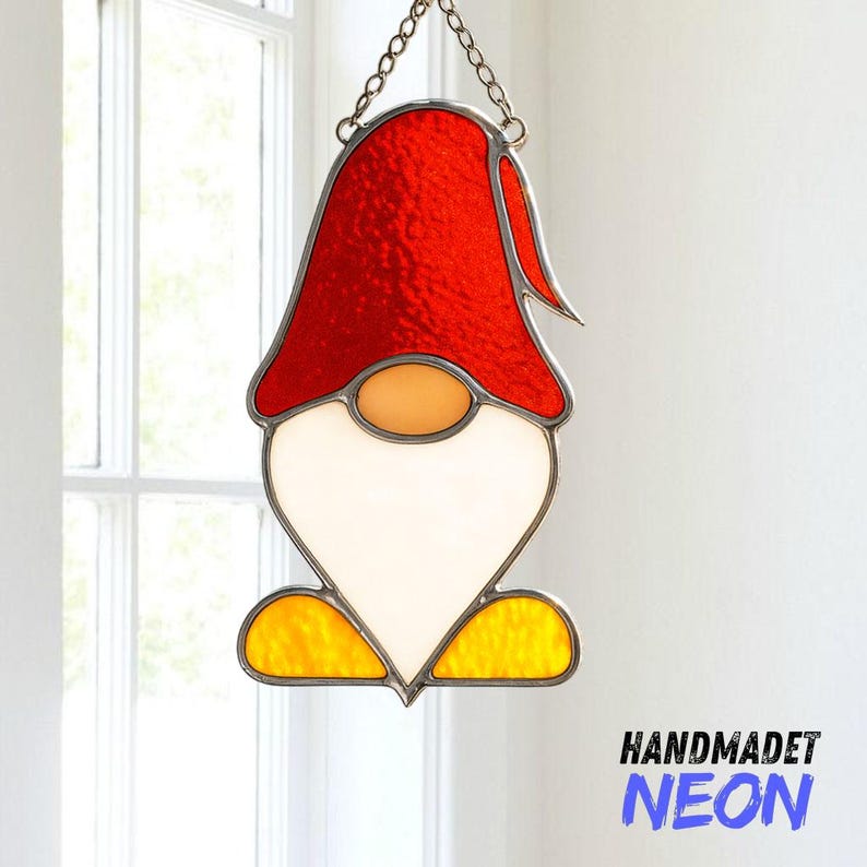 Handmade Gnome Stained Glass, Handmade Christmas Window Hanging ...