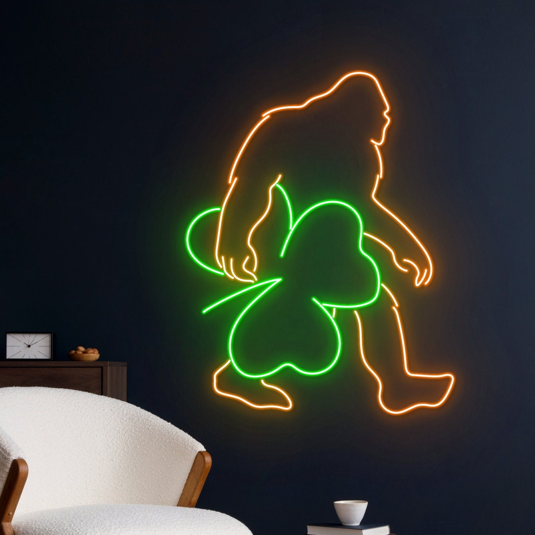 Bigfoot Shamrock Neon Sign, Shamrock Bigfoot Neon Light, 3 Leaf Clover ...
