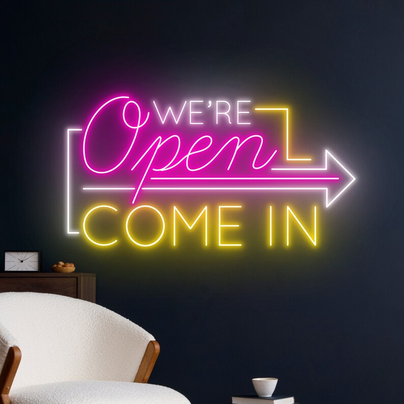 Custom Open Direction Arrow Left Neon Sign, Open Arrow Led Sign, Arrow ...