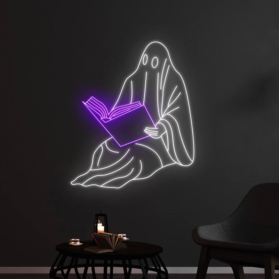 Custom Ghost Reads Book Neon Sign, Ghost Reading Book LED Light ...