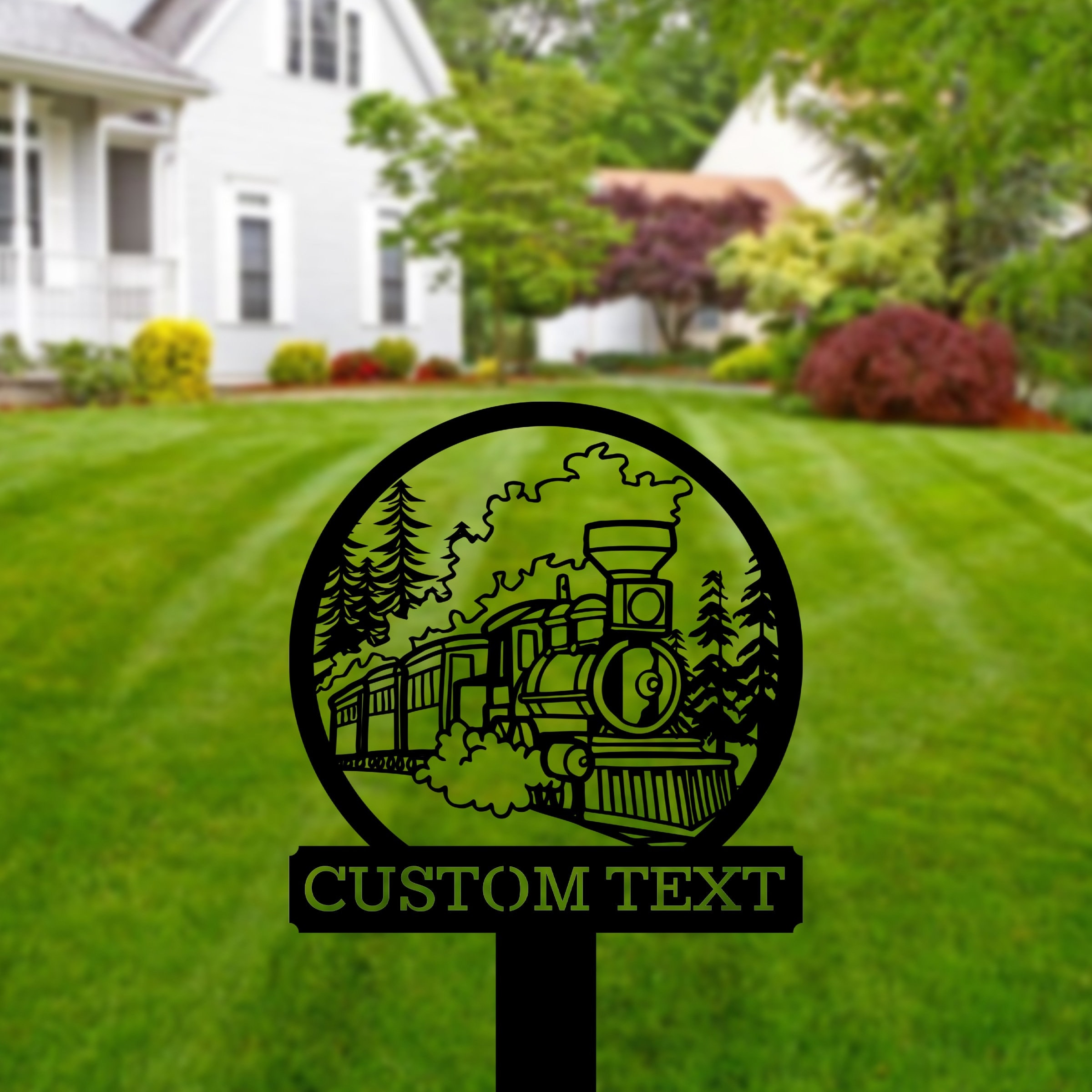 Custom Outdoor Steam Train Metal Sign With Stakes - Personalized ...