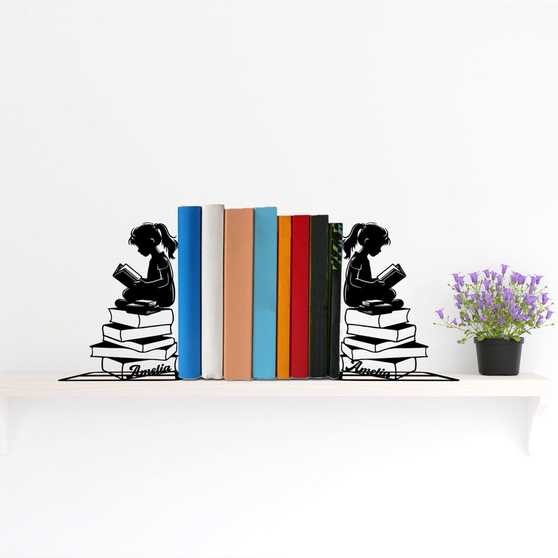 Custom Girl Reading Book Metal Bookends Bookworm Name Bookend, Read ...