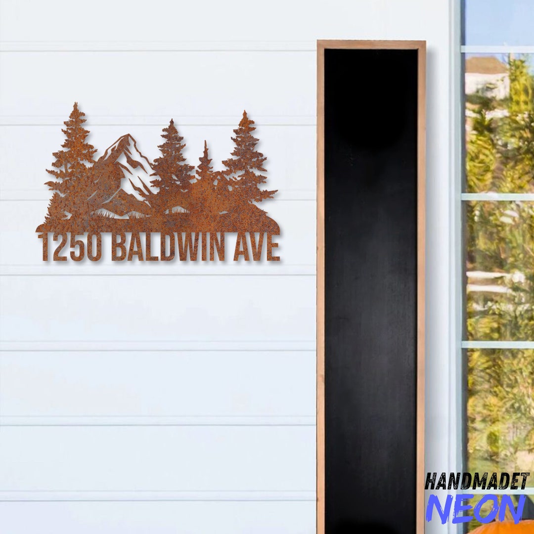 Personalized Mountain House Number Metal Rusty, Forest Home Number ...