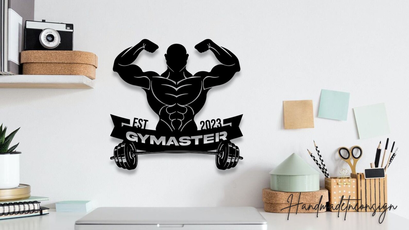 Custom Large Man Lifting Weight Metal Wall Art LED Light - Personalized ...