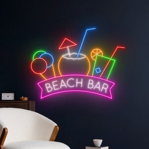 Beach Bar Neon Sign, Bar Logo LED Light, Juice Fresh Fruit Neon Light ...