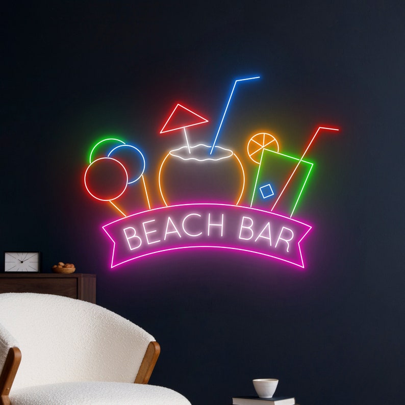 Beach Bar Neon Sign, Bar Logo LED Light, Juice Fresh Fruit Neon Light ...