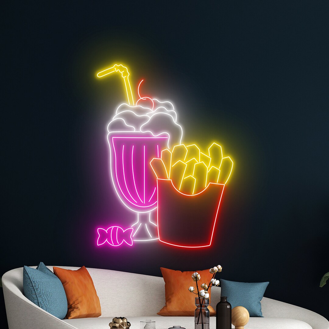 Milkshake French Fries Neon Sign, Milkshake Neon Sign, French Fries ...