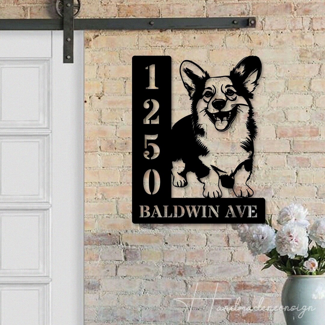 Personalized Corgi Dog House Number, Pet Home Number Metal Wall Sign ...