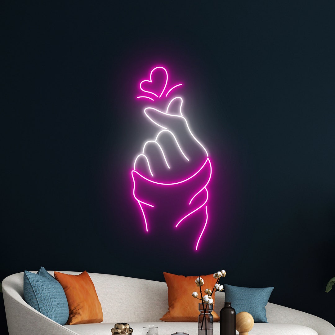 Finger Heart Hand Neon Sign, Lady Hand Drop Heart Led Sign, Woman Hand ...