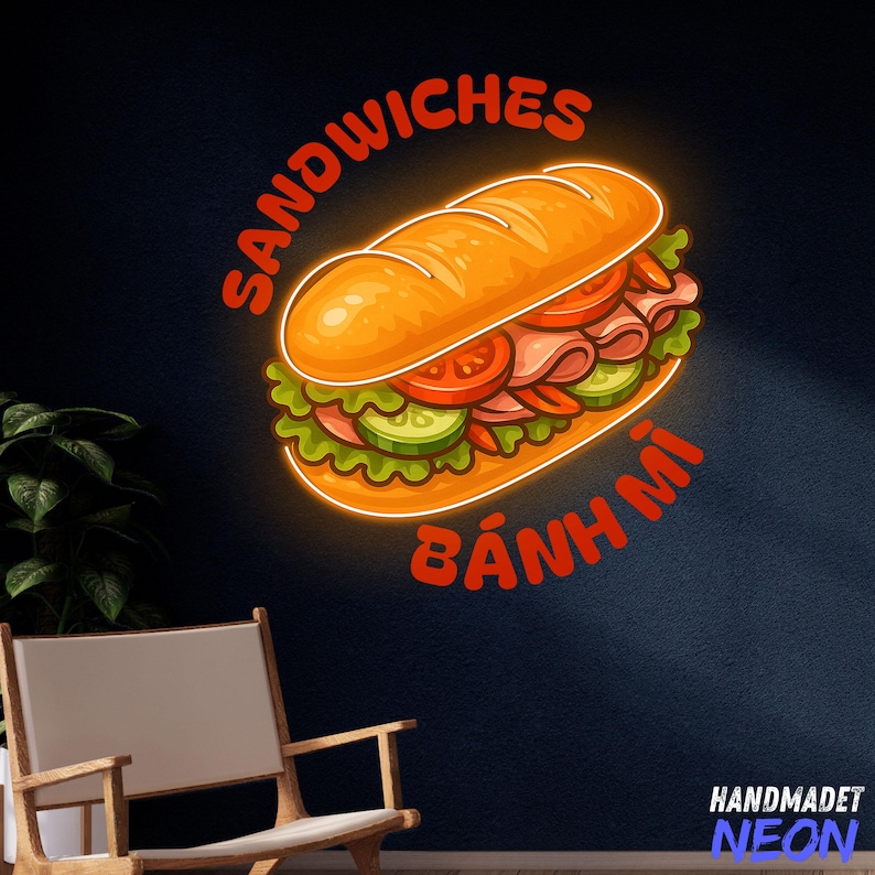 Vietnamese Banh Mi Neon Sign, Banh Mi Food Neon Light, Restaurant Wall ...