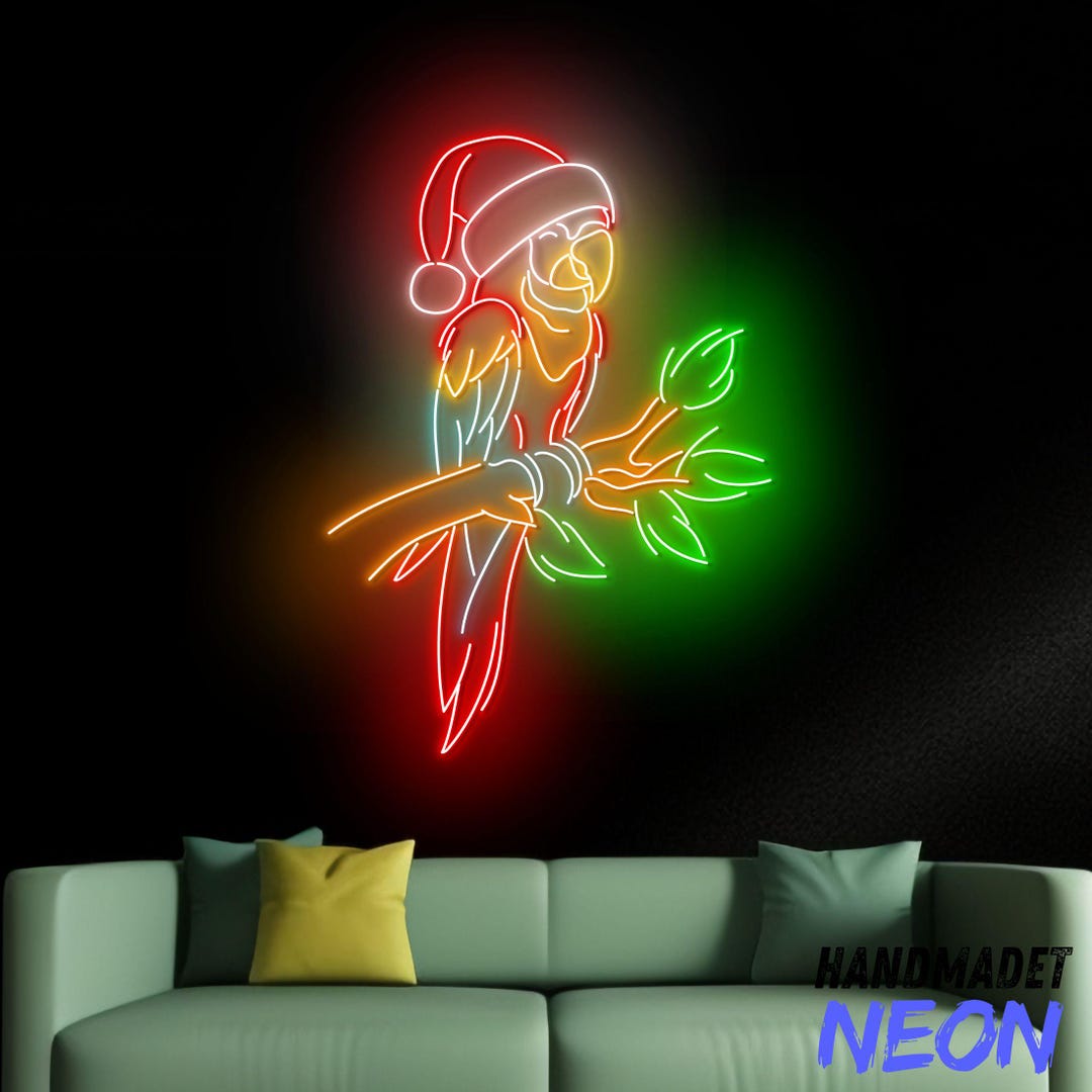 Macaw Christmas Hat Neon Sign, Christmas Macaw Led Sign, Macaw Santa ...