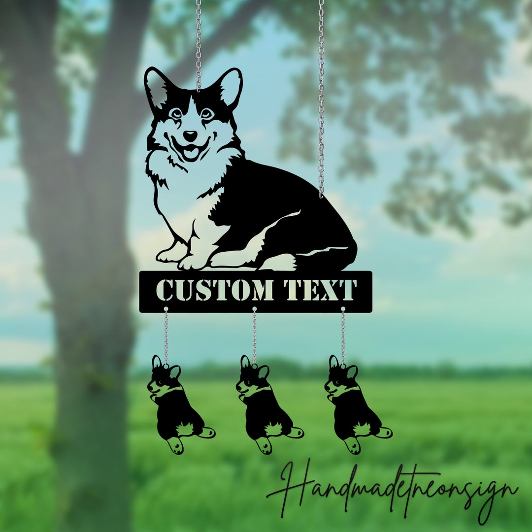 Custom Metal Corgi Dog Wind Chime, Personalized Metal Corgi Dog Garden ...